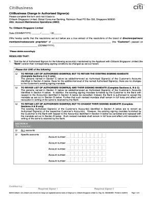 Fillable Online CitiBusiness Change in Authorised Signers bFormb Final ...