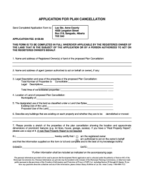 Fillable Online lsac APPLICATION FOR PLAN CANCELLATION - Lac Ste Anne ...