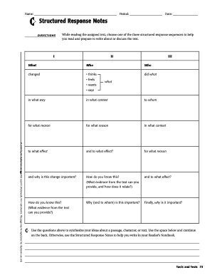 Fillable Online Structured Response Notes - NDHSLiteracyLinks Fax Email ...