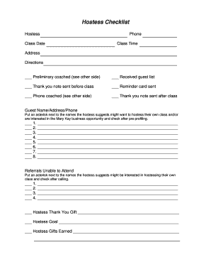 Fillable Online HostessChecklistdoc Fax Email Print - pdfFiller