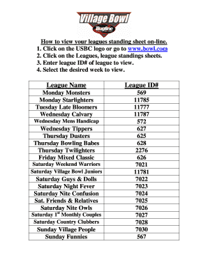 Fillable Online How to view your leagues standing sheet on-line Fax ...