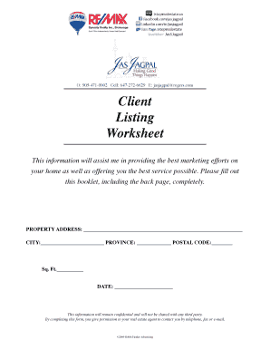 Fillable Online Client Listing Worksheet - Homes/ Houses For Sale in ...