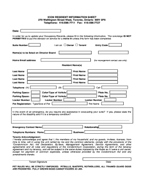 Fillable Online theicons ICON 1 RESIDENT INFORMATION SHEET - The Icons ...