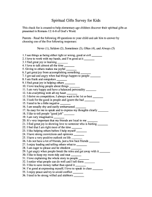 Fillable Online Spiritual Gifts Survey for Kids Fax Email Print - pdfFiller