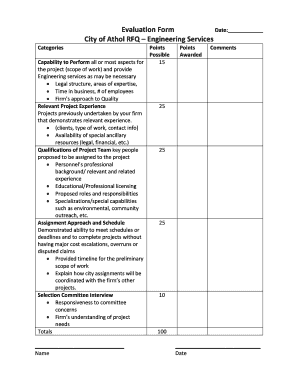 Fillable Online cityofathol Engineer Evaluation Form - City of Athol ...