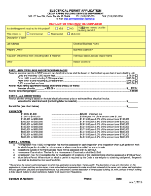 Fillable Online cedar-rapids Electrical Permit Application 2016 - City of Cedar Rapids Fax Email ...