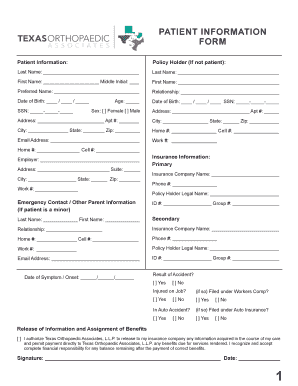 Fillable Online PATIENT INFORMATION FORM - btxorthopaedicbbcomb Fax ...