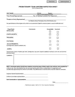 Fillable Online n-ssa PROBATIONARY TEAM UNIFORM INSPECTION SHEET Fax ...