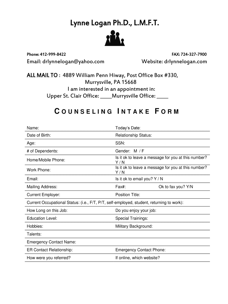 Fillable Online COUNSELING INTAKE FORM Fax Email Print - pdfFiller