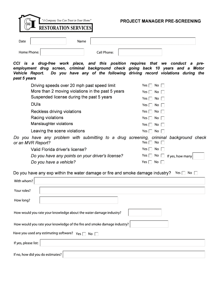 Fillable Online Project Manager - CCI Restoration Services Fax Email Print - pdfFiller