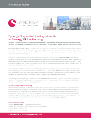 Fillable Online Synergy Corporate Housing rebrands Fax Email Print - pdfFiller