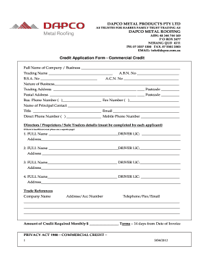 Fillable Online Credit Application Form - Commercial Credit Fax Email ...