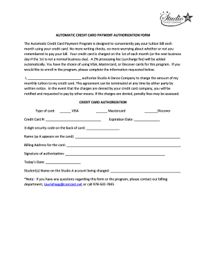 Fillable Online AUTOMATIC CREDIT CARD PAYMENT AUTHORIZATION FORM Fax ...