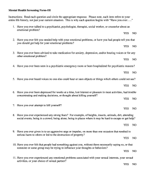 Fillable Online Mental Health Screening Form-III Fax Email Print ...