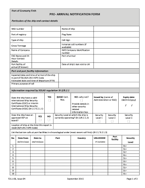 Fillable Online cfpa co Port of Cromarty Firth PRE- ARRIVAL ...