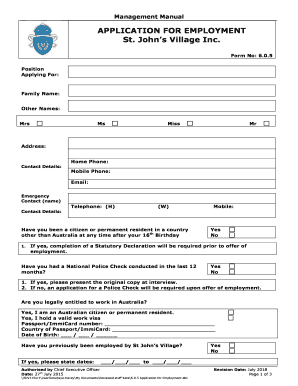 Fillable Online Management Manual APPLICATION FOR EMPLOYMENT St Fax ...