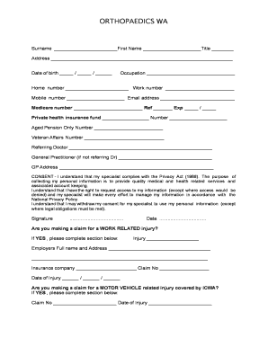 Fillable Online Patient data form - Orthopaedics WA Fax Email Print ...