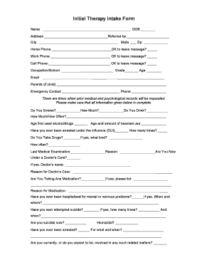 Fillable Online insightkc Initial Therapy Intake Form ...