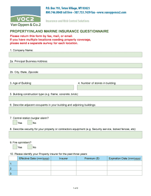 Fillable Online PROPERTYINLAND MARINE INSURANCE QUESTIONNAIRE PO Fax ...