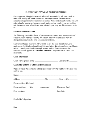 Fillable Online ELECTRONIC PAYMENT AUTHORIZATION - Maggie Baumann Fax ...