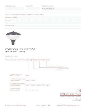 Fillable Online genluxlighting co POSEIDON LED POST TOP - Genlux ...