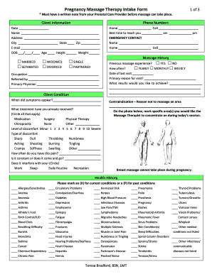 Fillable Online Pregnancy Massage Therapy Intake Form 1 of 3 - btmbsb ...