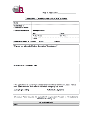 Fillable Online COMMITTEE COMMISSION APPLICATION FORM Fax Email Print ...