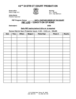 Fillable Online districtcourt macombgov PBT LOG FOR BOND TESTERS Fax ...