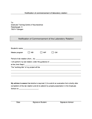 Fillable Online neuroschool-tuebingen Notification of Commencement of ...