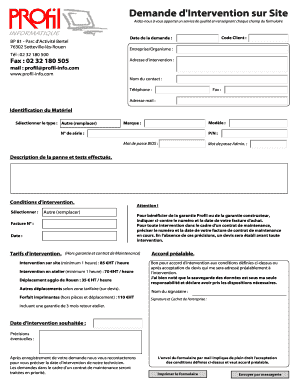 Fillable Online Demande d 'Intervention sur Site Aideznous vous apporter un service de qualit en ...