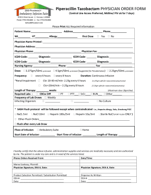 Fillable Online Tazobactam PHYSICIAN ORDER FORM Fax Email Print - pdfFiller