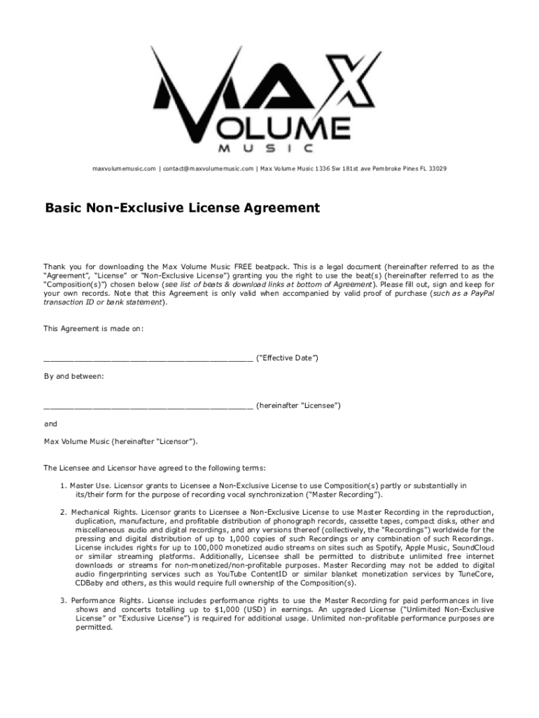 Exclusive Beat License Agreement Pdf Fill Online Printable Fillable 