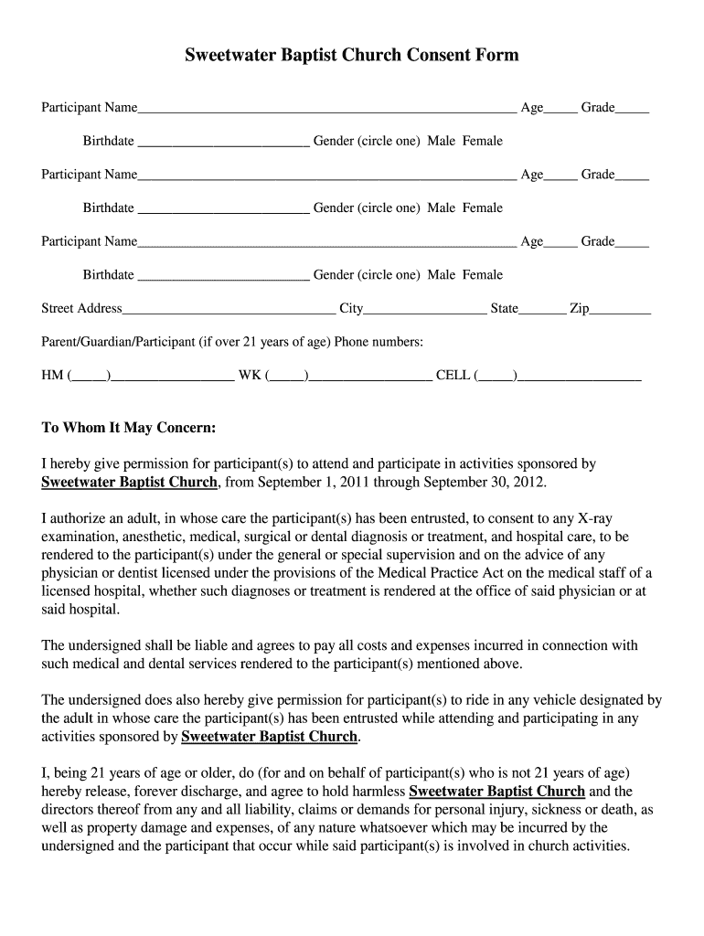 Fillable Online v2 sweetwaterbc Sweetwater Baptist Church Consent Form ...
