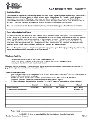 Fillable Online CCA Tabulation Form Persuasive - ccadebateorg Fax Email ...