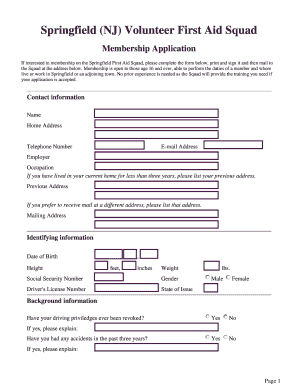 Fillable Online springfieldfas Springfield (NJ) Volunteer First Aid ...