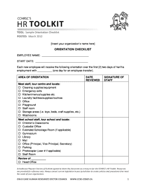 Fillable Online TOOL Sample Orientation Checklist POSTED March 2012 Fax Email Print - pdfFiller