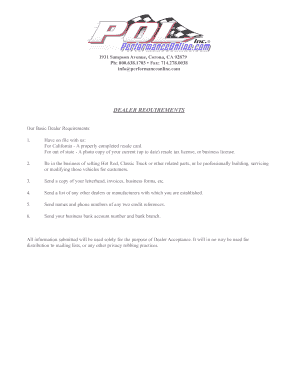 Fillable Online DEALER REQUIREMENTS - Performance Online Fax Email ...