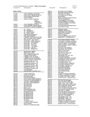 Fillable Online Lumber Manufacturing Company -Chart of Accounts Fax ...