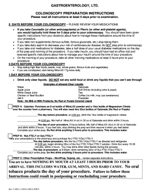 Fillable Online COLONOSCOPY PREPARATION INSTRUCTIONS Please read all ...