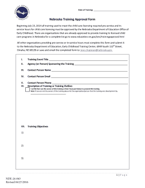 Fillable Online education ne Nebraska Training Approval Form - Nebraska ...