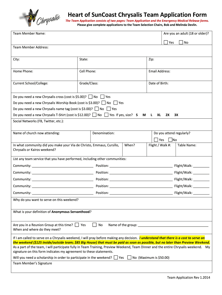 Fillable Online hoschrysalis Heart of SunCoast Chrysalis Team ...