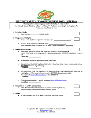 Fillable Online BIRTHDAY PARTY ACKNOWLEDGEMENT FORM AMK Hub Fax Email ...