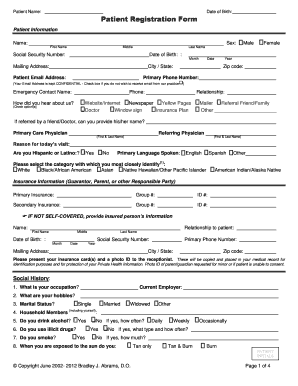 Fillable Online Patient Name Date of Birth Patient Registration Form Fax Email Print - pdfFiller