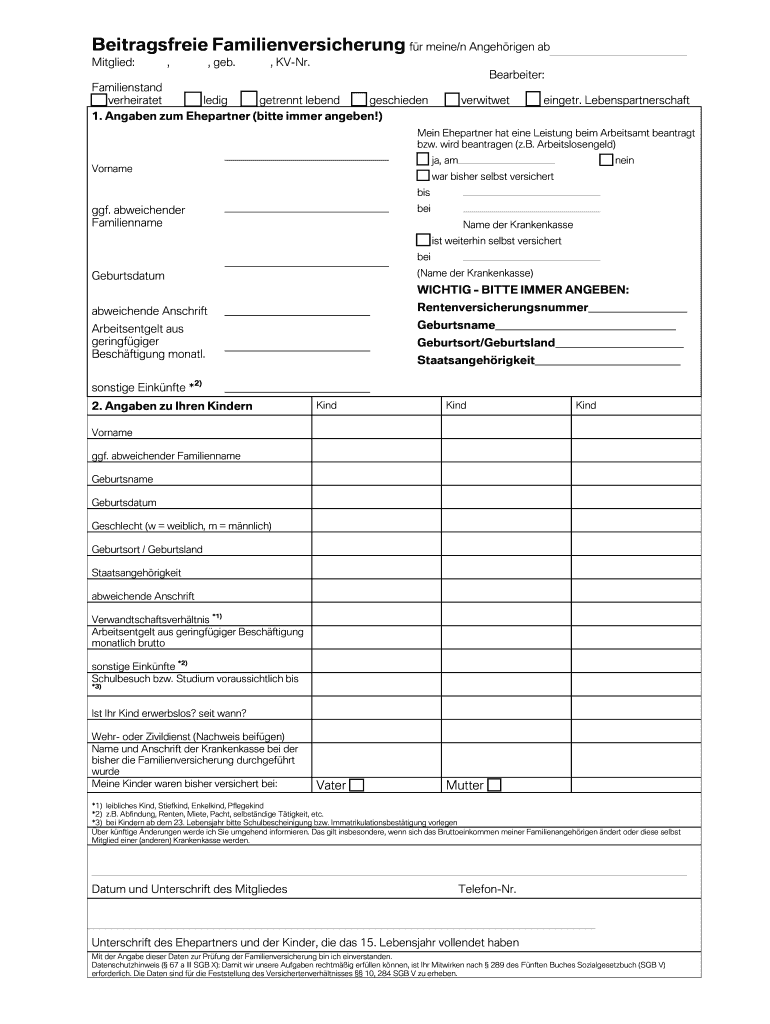 Ausfüllbar Online bmwbkk F llen Sie das Formular zur BMW BKK Familienversicherung aus. Fax Email ...