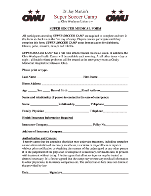 Fillable Online SUPER SOCCER MEDICAL FORM Fax Email Print - pdfFiller
