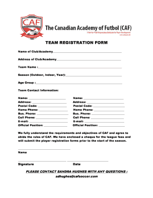 Team Registration Form Pdf | pdfFiller