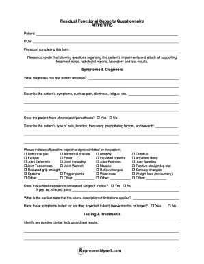 Fillable Online Residual Functional Capacity Questionnaire ARTHRITIS ...