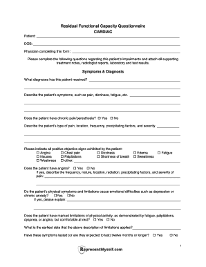 Fillable Online Residual Functional Capacity Questionnaire CARDIAC Fax ...