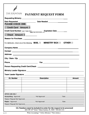 Fillable Online tfonl PAYMENT REQUEST FORM Requesting Ministry Date ...