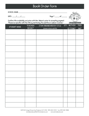 Fillable Online Book Order Form - Mrs Nelson039s Family of Companies Fax Email Print - pdfFiller